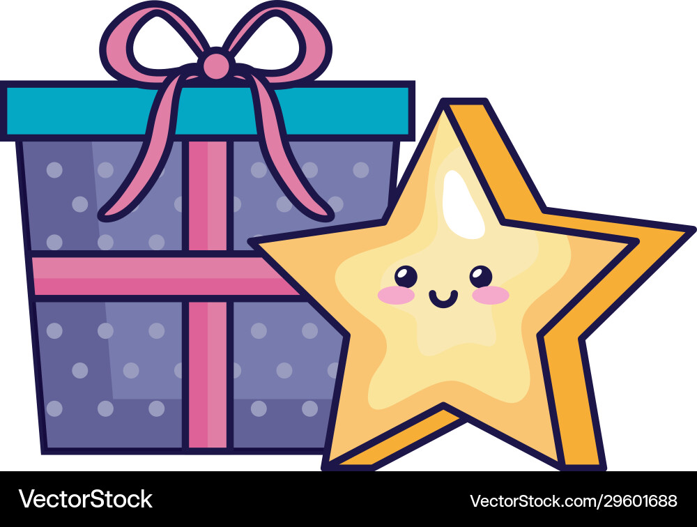 Gift box with cute star kawaii style Royalty Free Vector