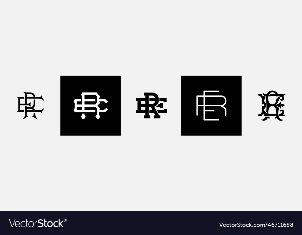 Initial letters re monogram logo design bundle Vector Image