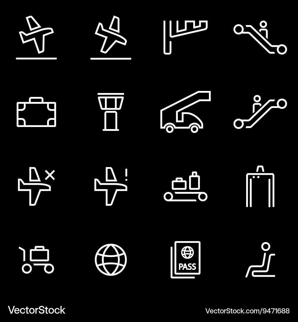 Line airport icon set trendy flat Royalty Free Vector Image