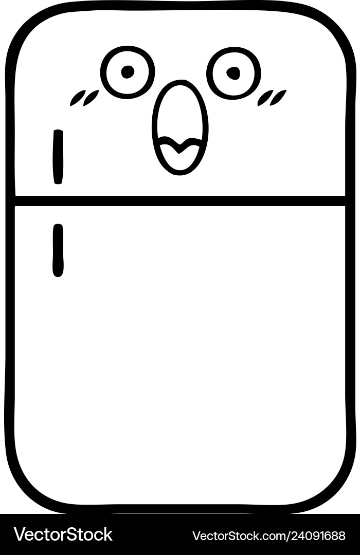 Line drawing cartoon fridge freezer Royalty Free Vector