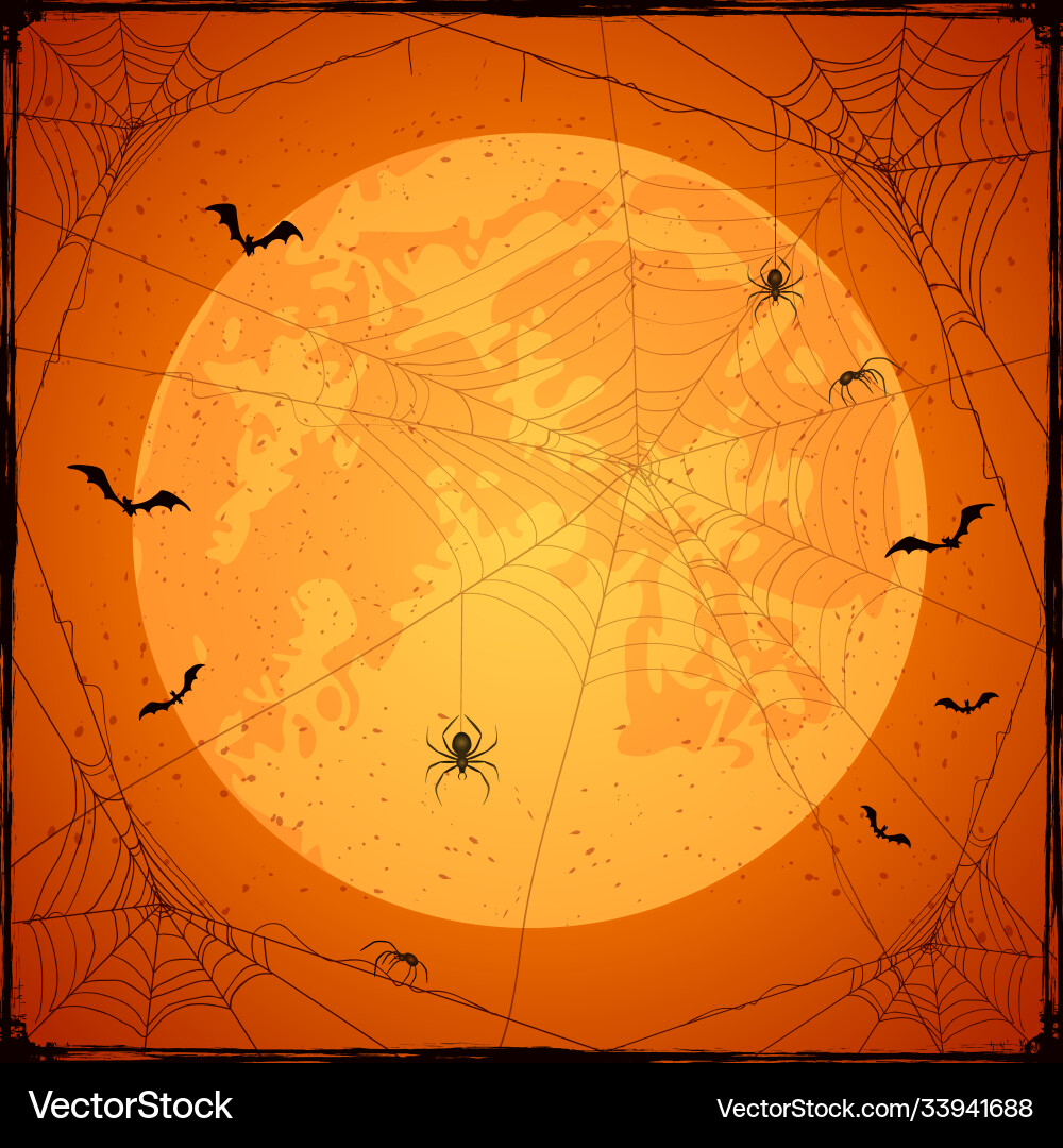 Orange halloween grunge background with moon Vector Image