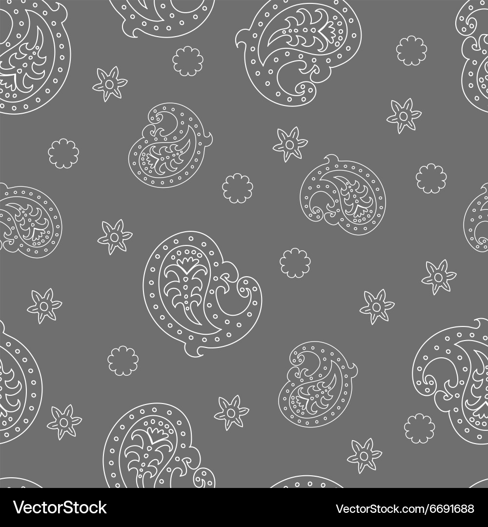 Paisley ornament seamless pattern gray and white Vector Image