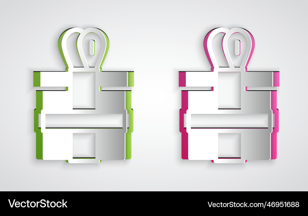 Paper cut gift box icon isolated on grey Vector Image