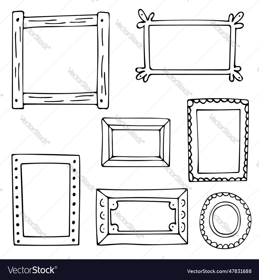 Set of hand drawn doodle frames squares borders Vector Image