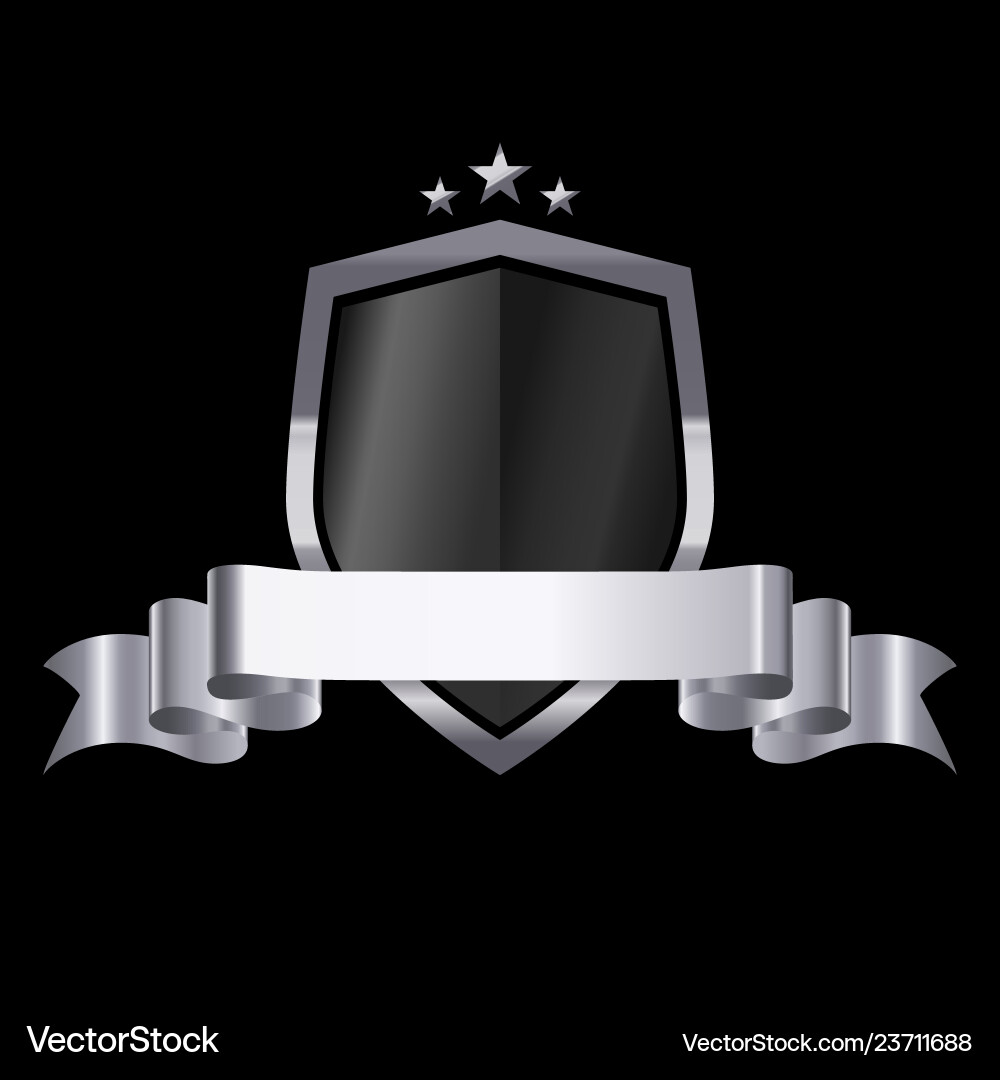 Silver shield with laurel wreath and ribbon Vector Image