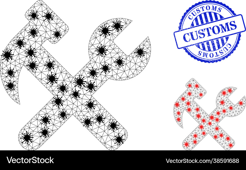 Wireframe mesh hammer and wrench pictograms Vector Image