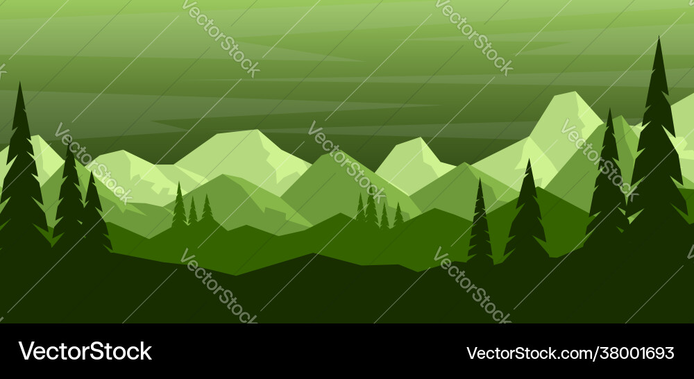 Cartoon mountain landscape with pine trees Vector Image