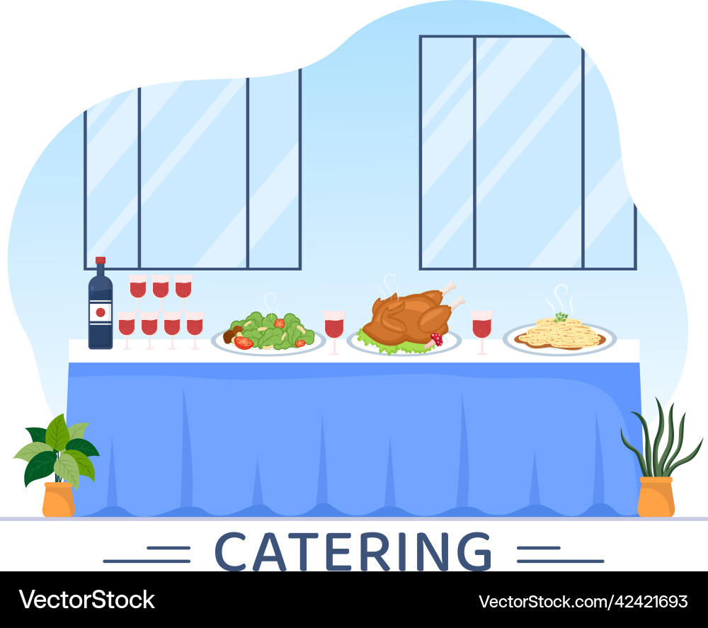 Catering service with people hands and a table Vector Image