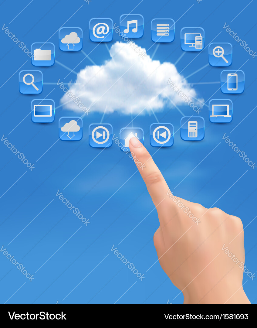Cloud computing concept background with hand Vector Image