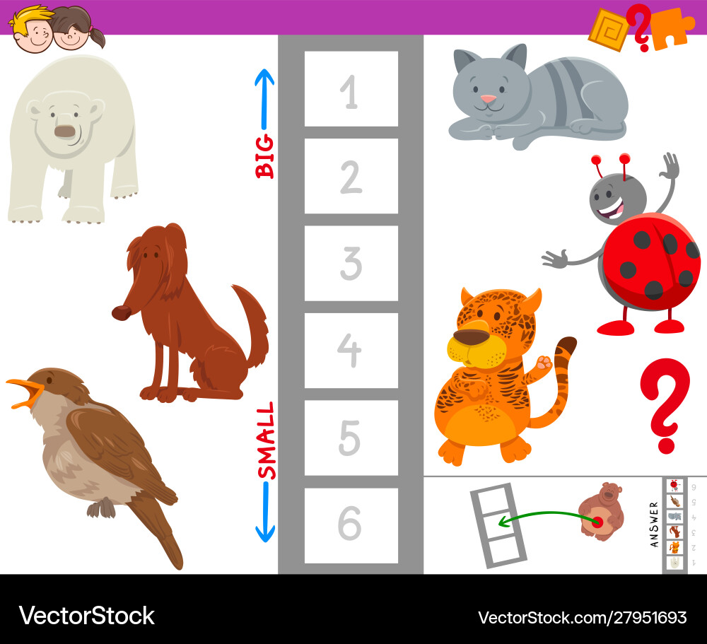 Educational game with large and small animal Vector Image