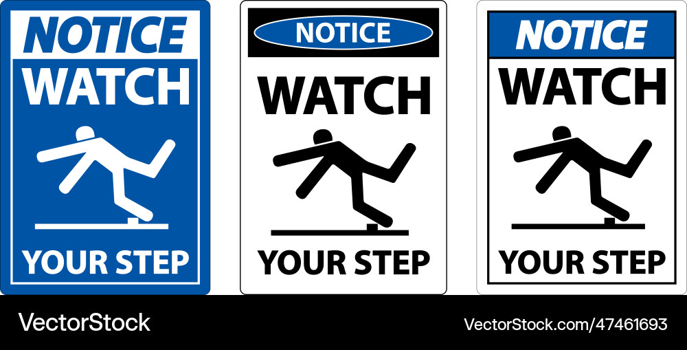 Notice watch your step sign on white background Vector Image