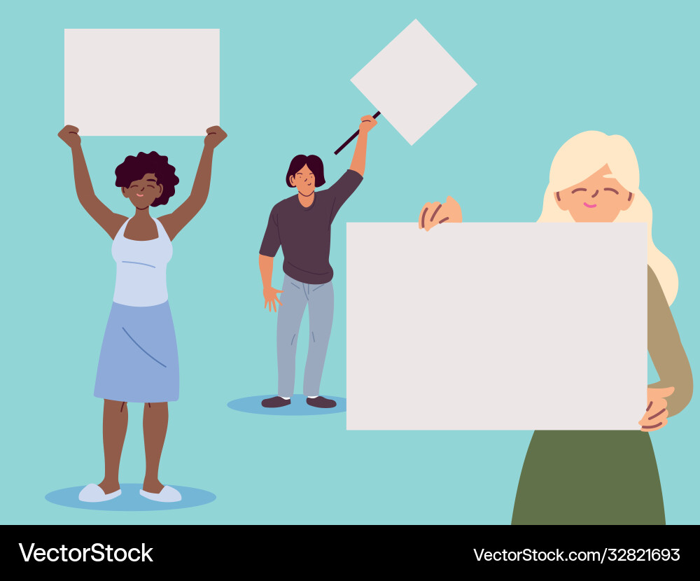 People with banners and signs are protesting Vector Image