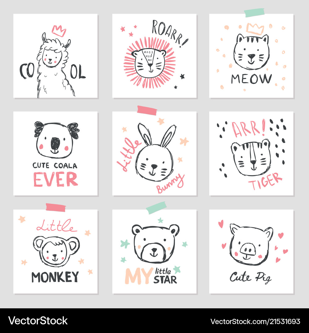 Set of interior posters with cute animals Vector Image