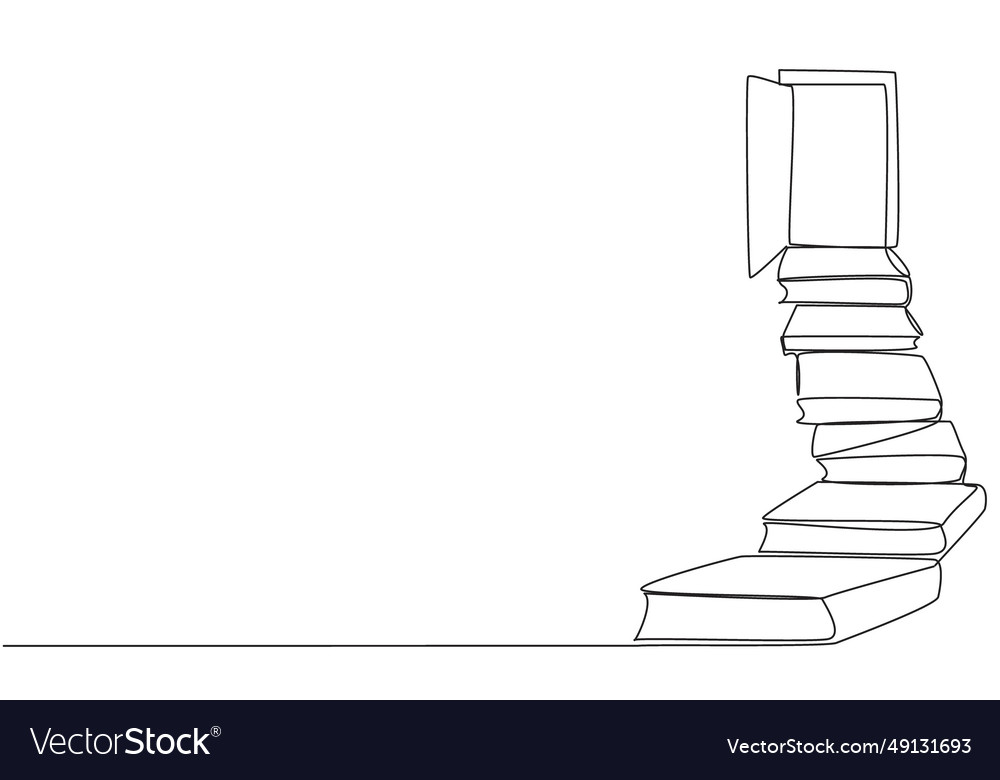 Single continuous line drawing stack the books Vector Image