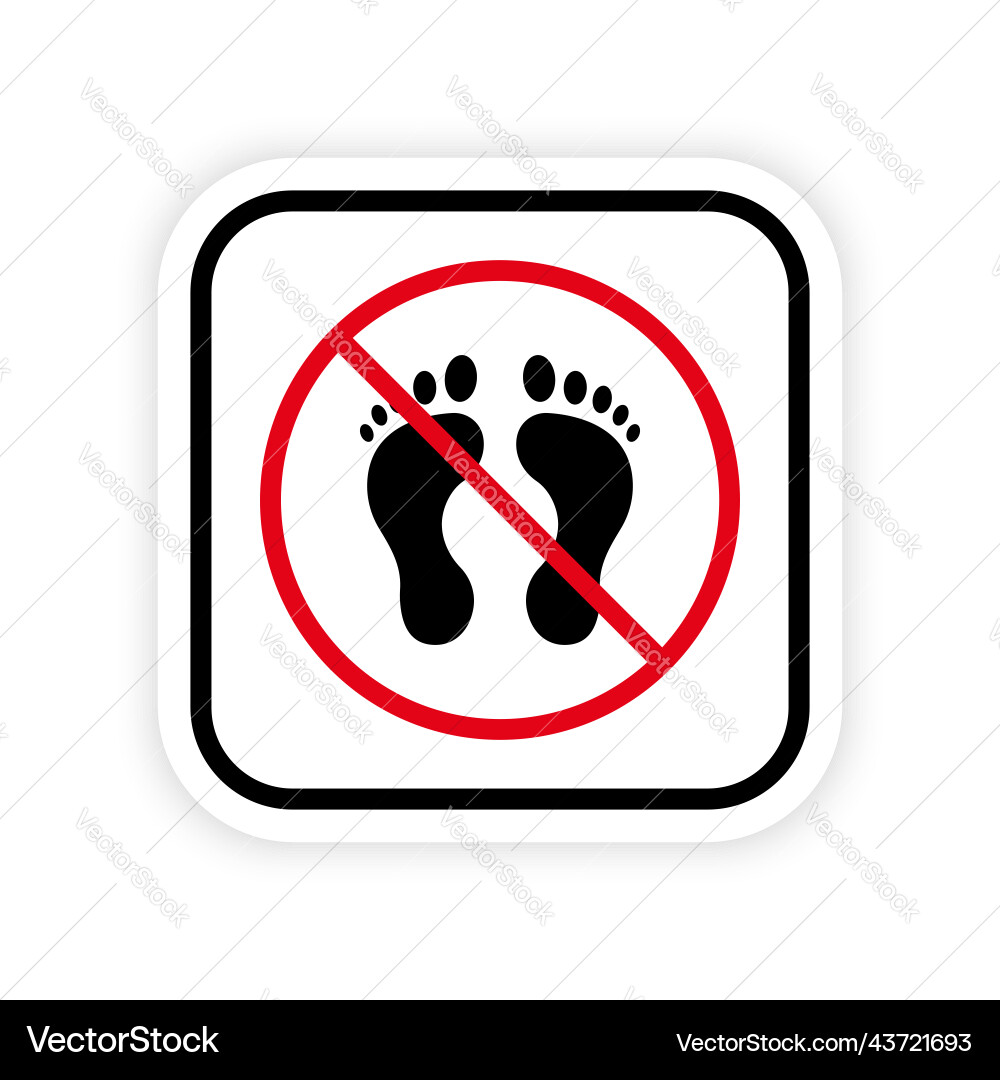 Warning ban walk barefoot black silhouette icon Vector Image