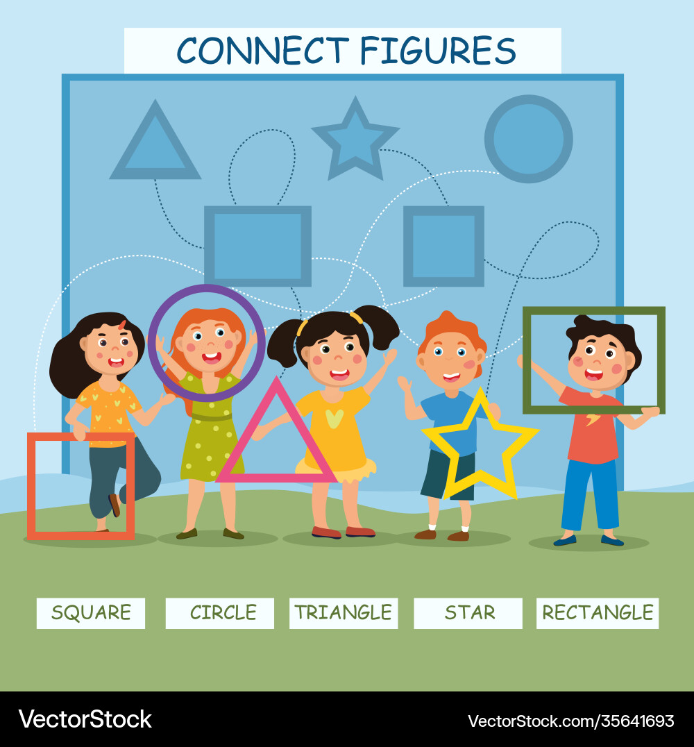Young children studying icons and figures Vector Image