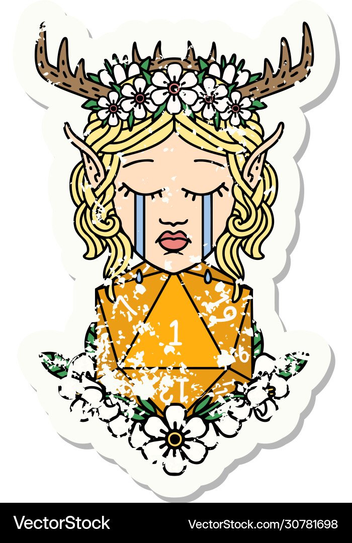 Crying elf druid character face with natural one Vector Image