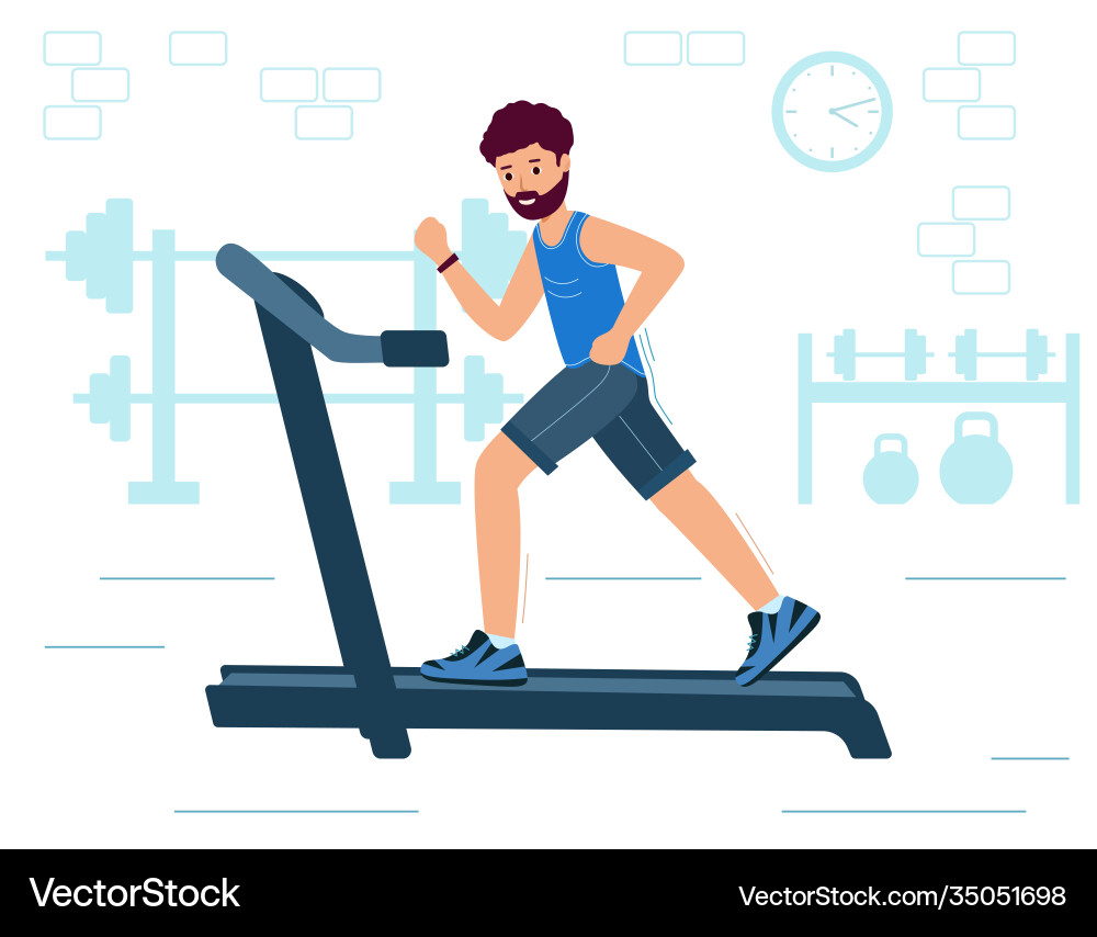 Man running on motorized treadmill sportive Vector Image