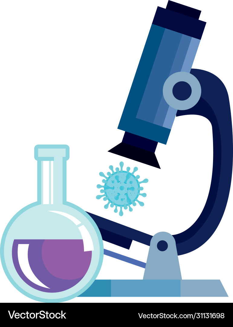 Microscope with particle covid 19 and tube test Vector Image
