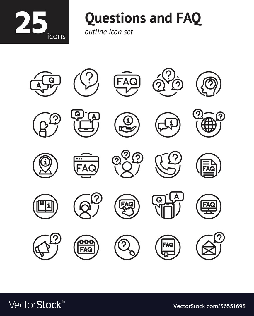 Questions and faq outline icon set Royalty Free Vector Image