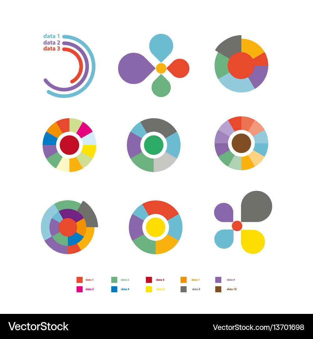 Round diagrams colorful flat collection on Vector Image