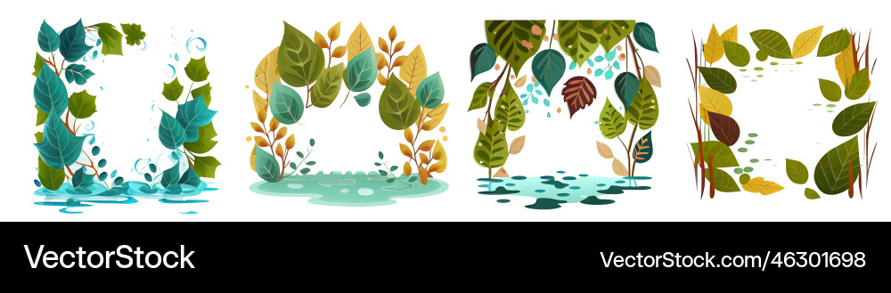 Set horizontal of green leaf Royalty Free Vector Image