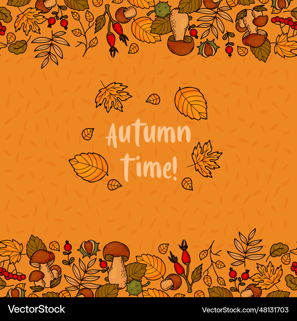 Autumn time seamless square border banner wild Vector Image