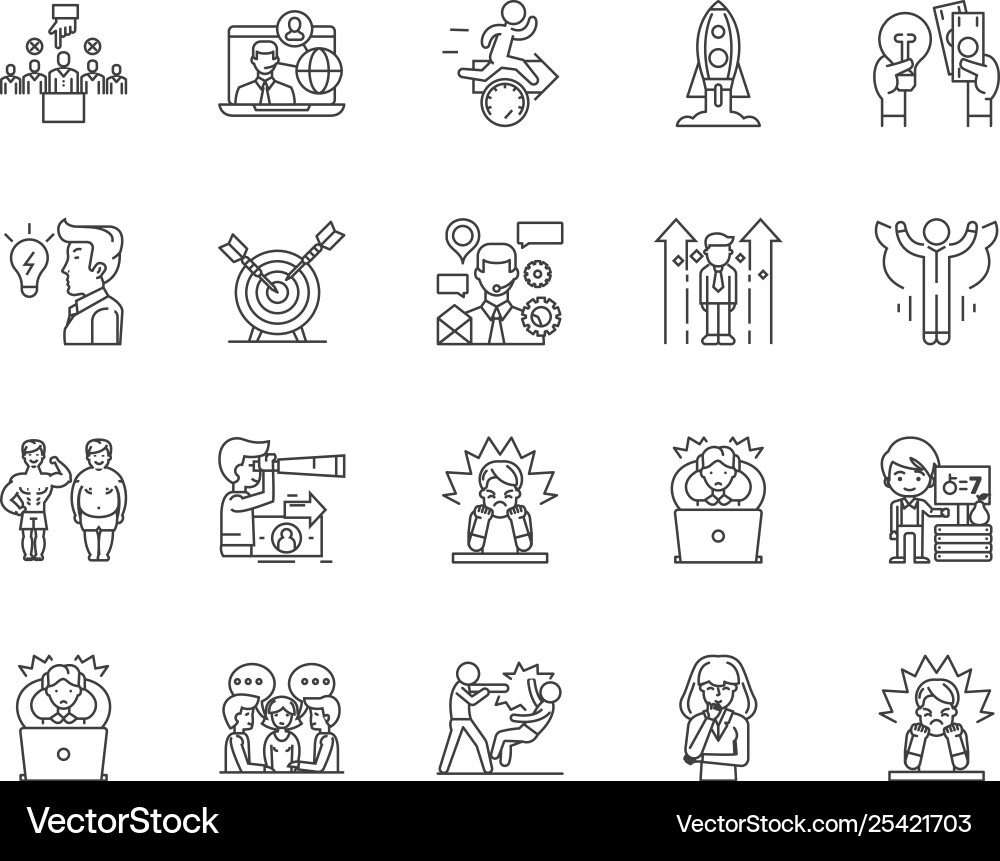 Challenge line icons signs set outline Royalty Free Vector