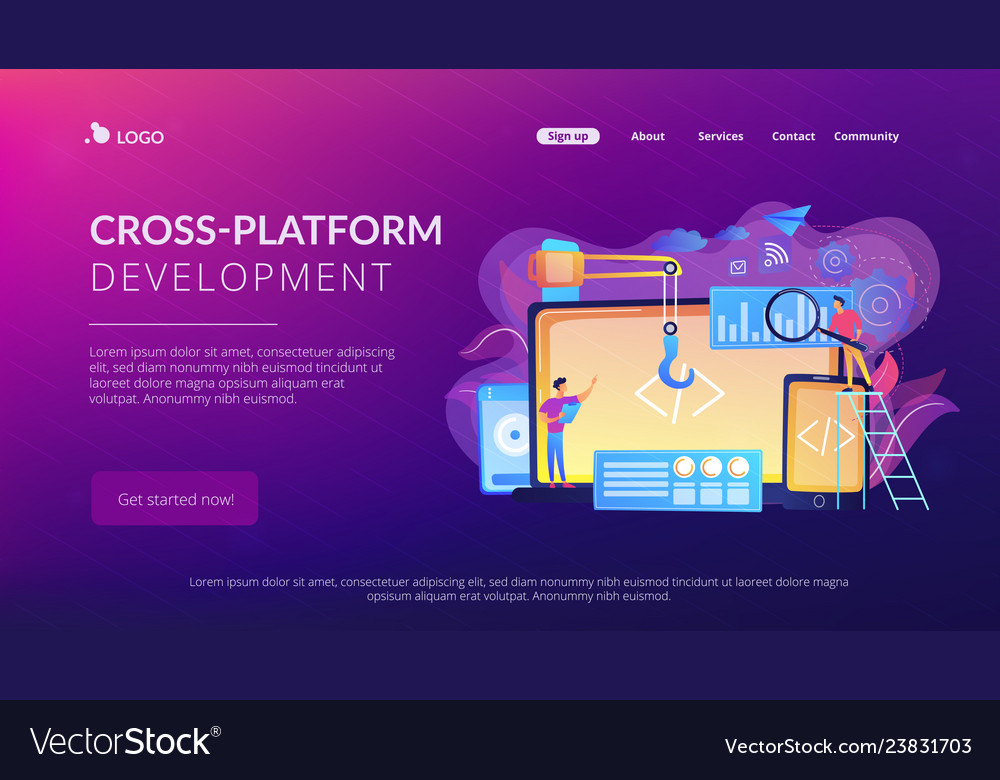 Cross-platform development concept landing page Vector Image