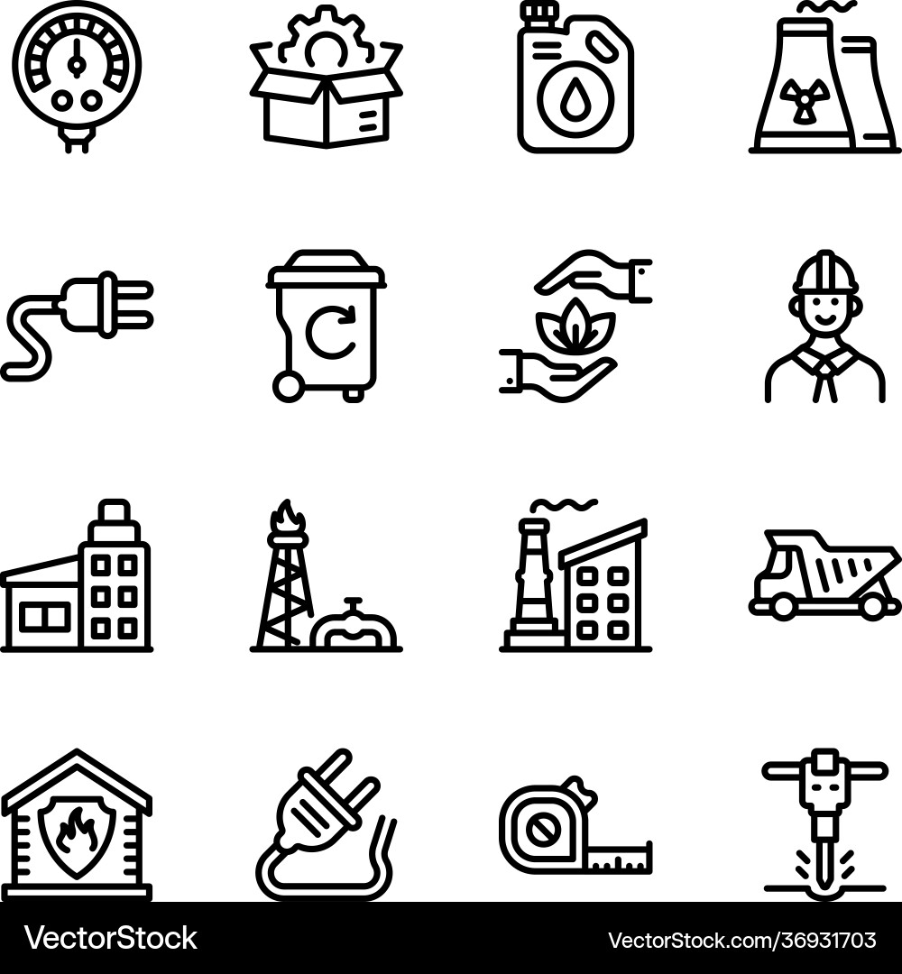 Pack industrial equipment in linear icons Vector Image