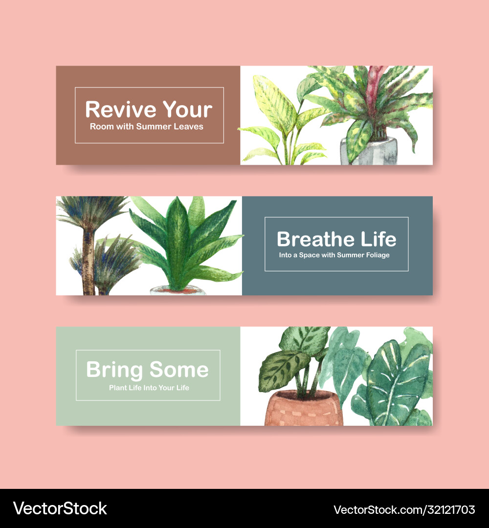 Summer plants banner template design Royalty Free Vector