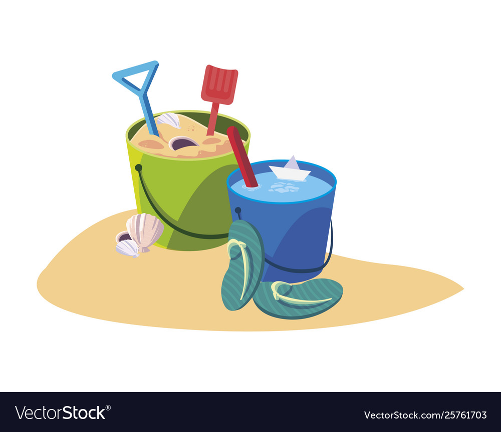 Summer sand beach with bucket and icons Royalty Free Vector