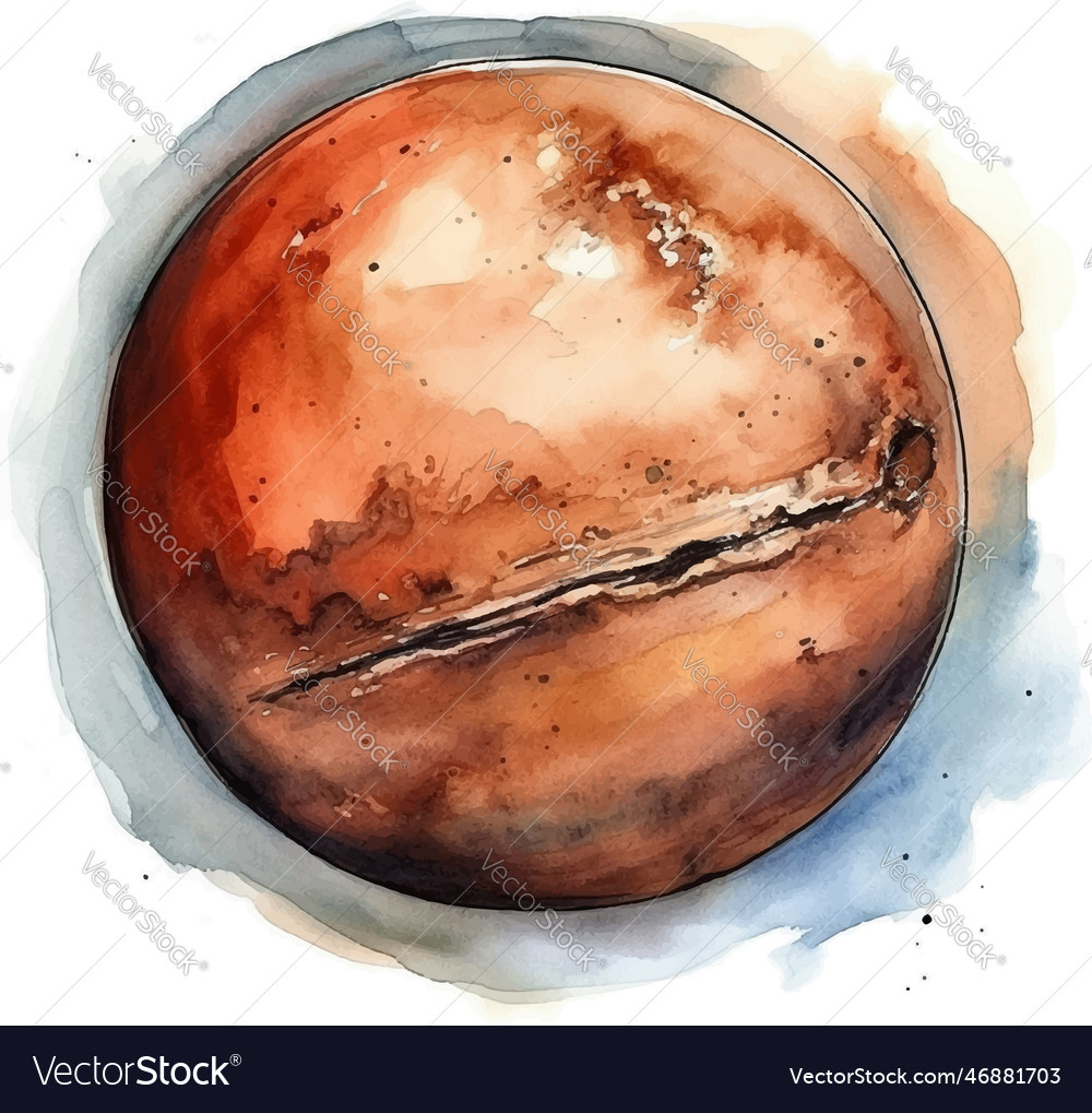 Watercolor of planet mars of solar system Vector Image