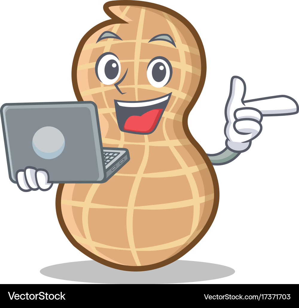 With laptop peanut character cartoon style Vector Image