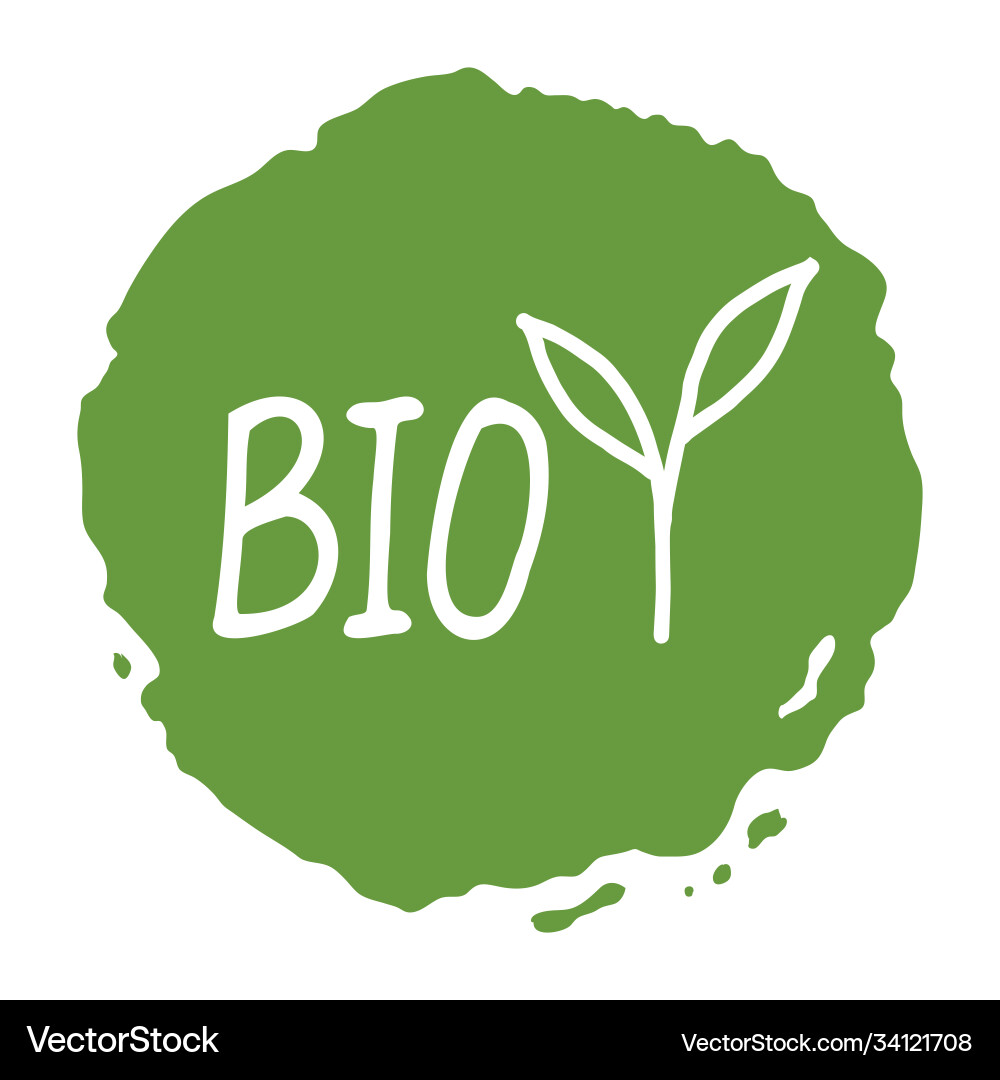 Bio label hand-drawn lettering on a green Vector Image
