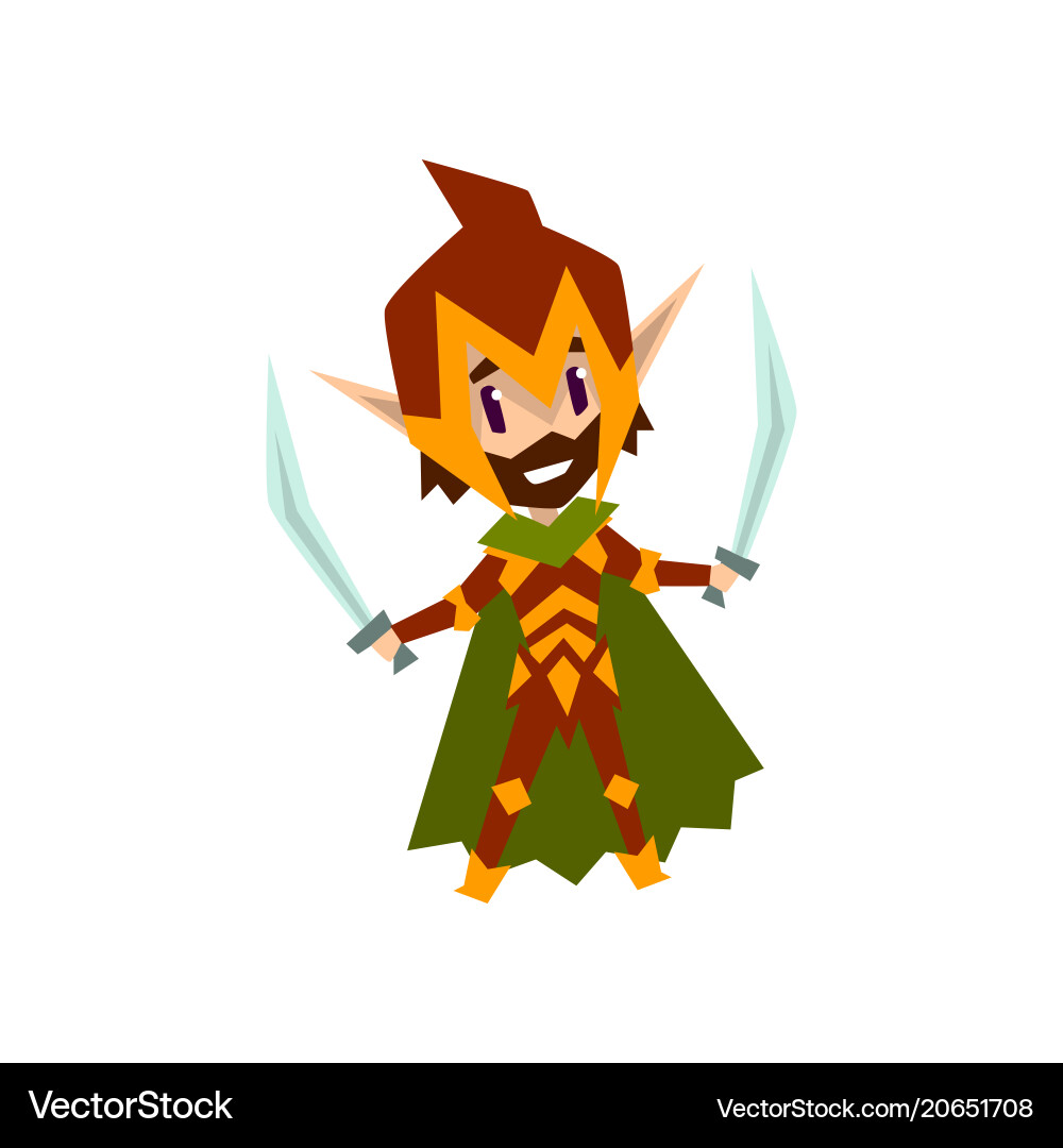 Forest elf warrior in green clothes with swords Vector Image