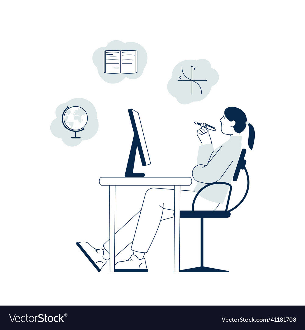Girl learning online video course computer Vector Image