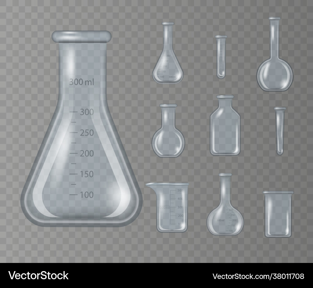 Realistic 3d chemical lab beaker glass flask Vector Image