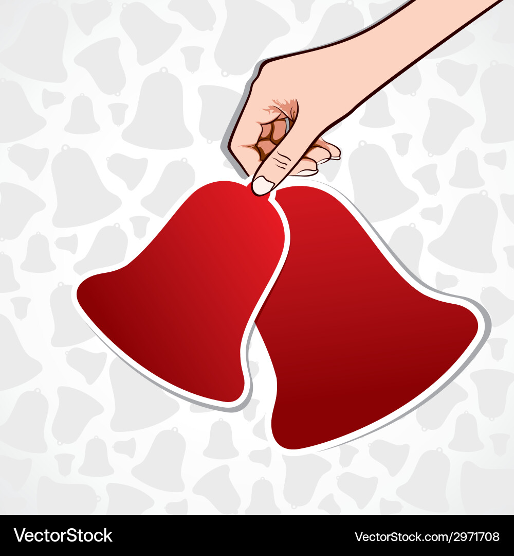 Red christmas bell sticker in hand Royalty Free Vector Image