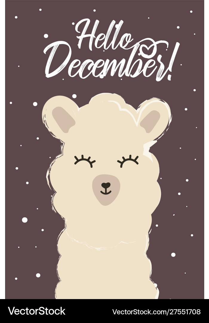 Winter cute llama hello december snow character Vector Image