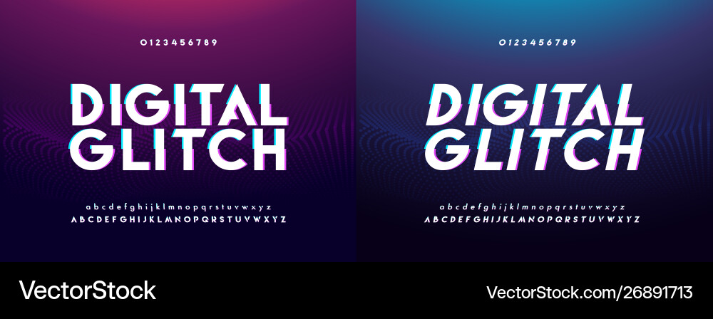 Abstract glitch digital alphabet font and number Vector Image