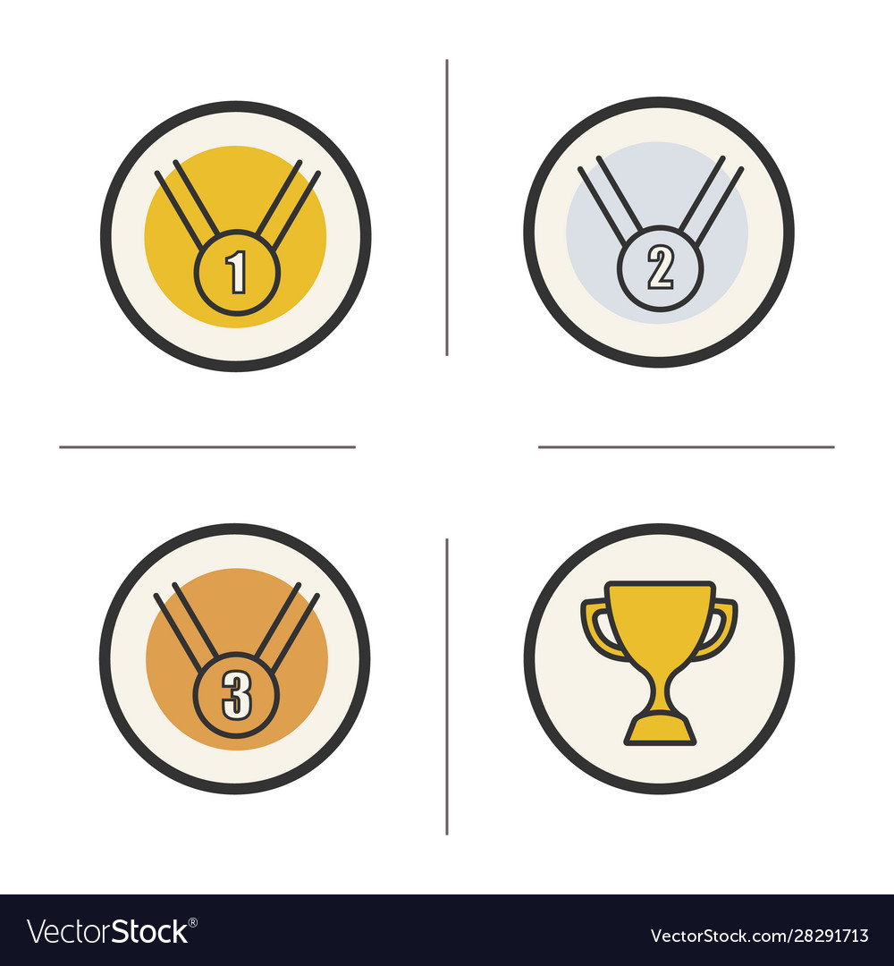 Competition rewards color icons set Royalty Free Vector