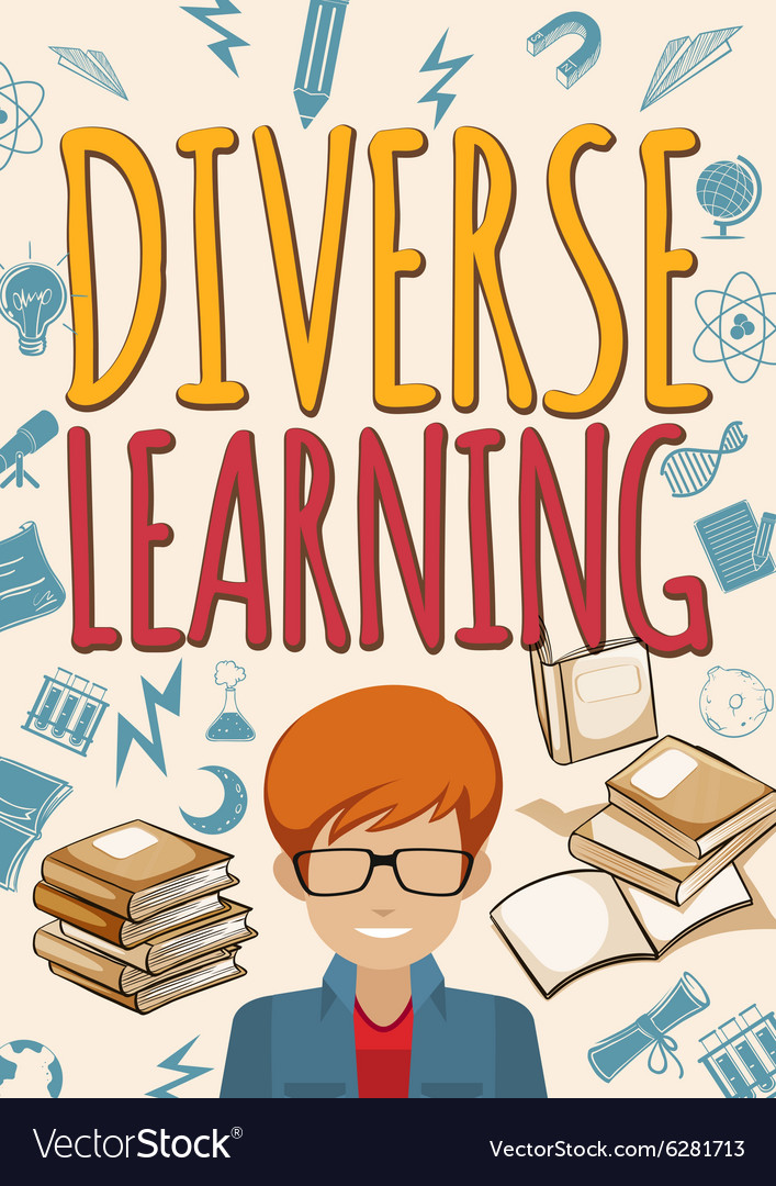 Diverse learning poster with student and books Vector Image