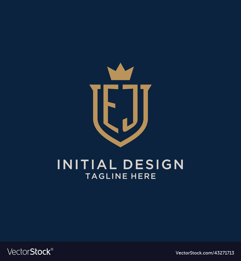 Ej initial shield crown logo Royalty Free Vector Image