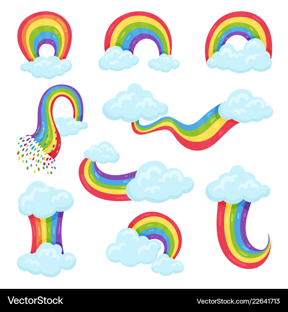 Flat set of multicolored rainbows with blue Vector Image