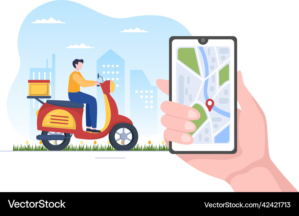 Food delivery service app on a tracking Royalty Free Vector