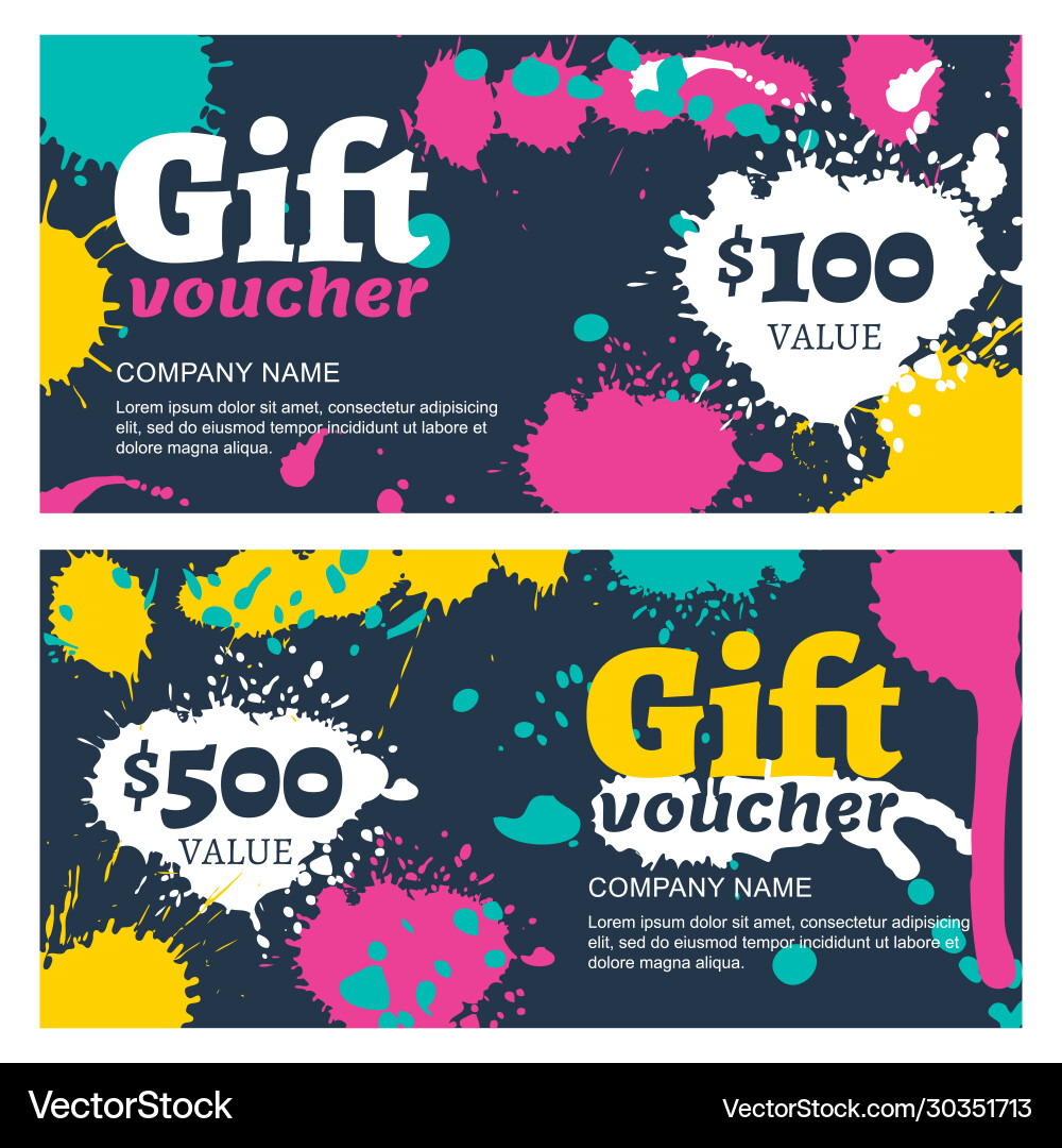 Gift voucher with watercolor splashes blots Vector Image