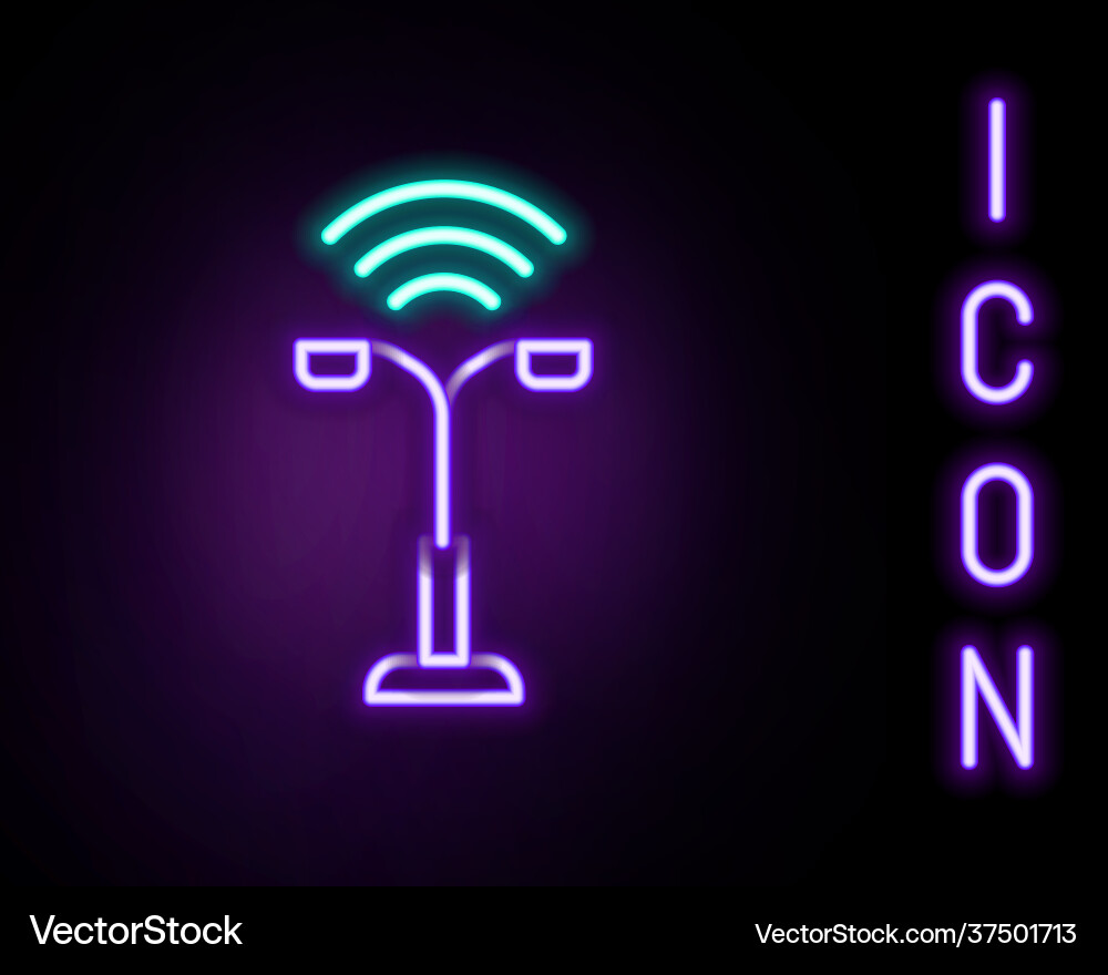 Glowing neon line smart street light system icon Vector Image