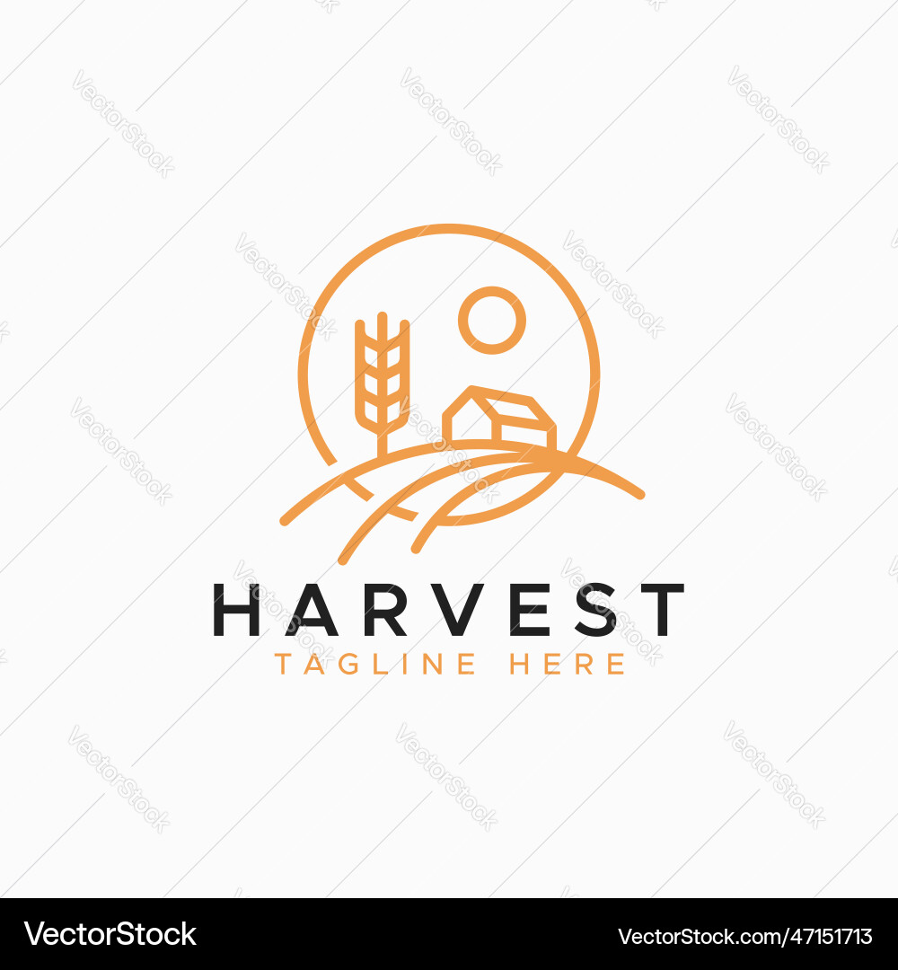 Harvest wheat barn rural scene logo Royalty Free Vector