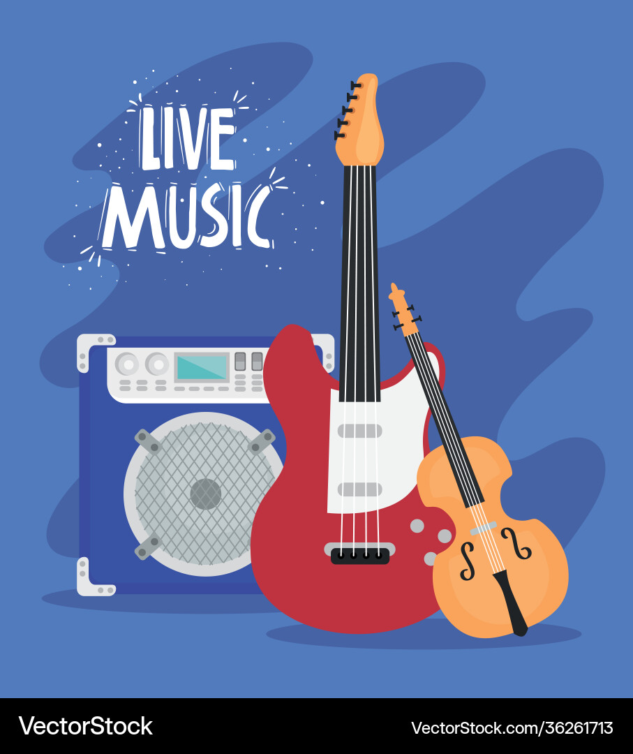 Live music lettering with musical instruments Vector Image